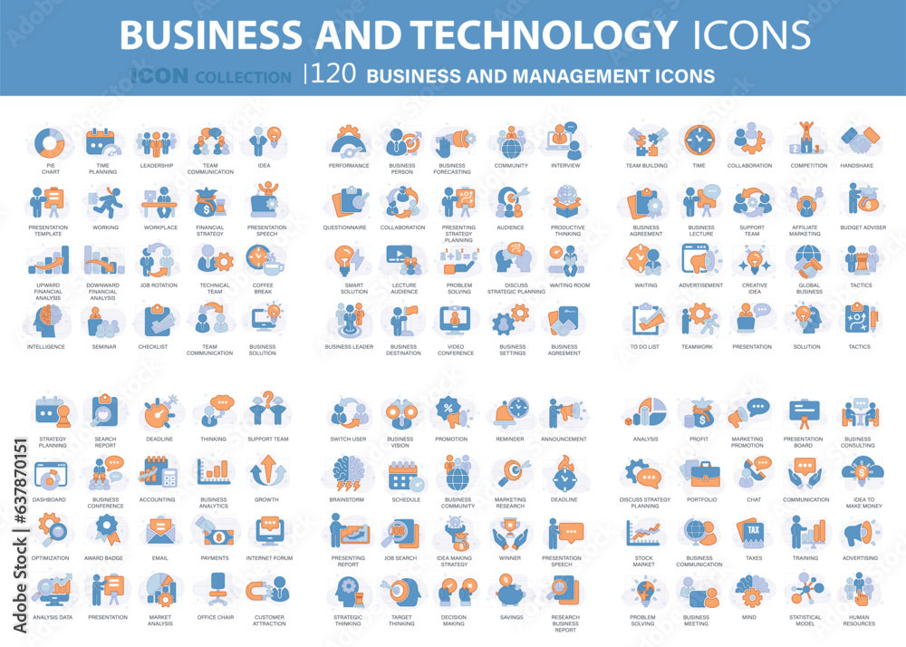 120 Business and management icon set. Icons for leadership, teamwork ...
