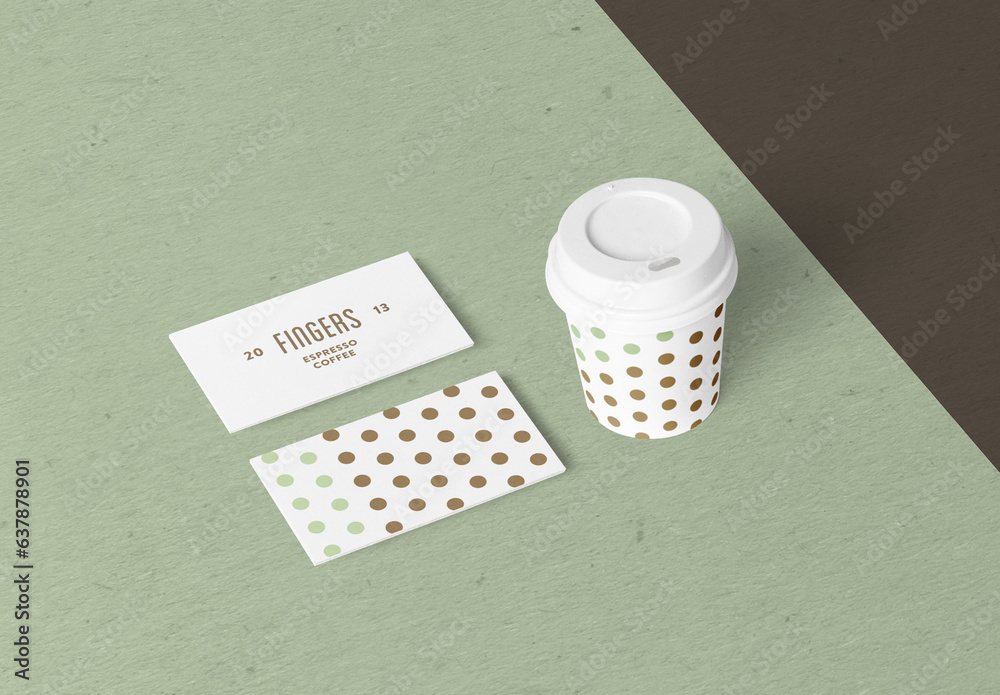 Small Paper Cup with Business Card Mockups Stock Template | Adobe Stock