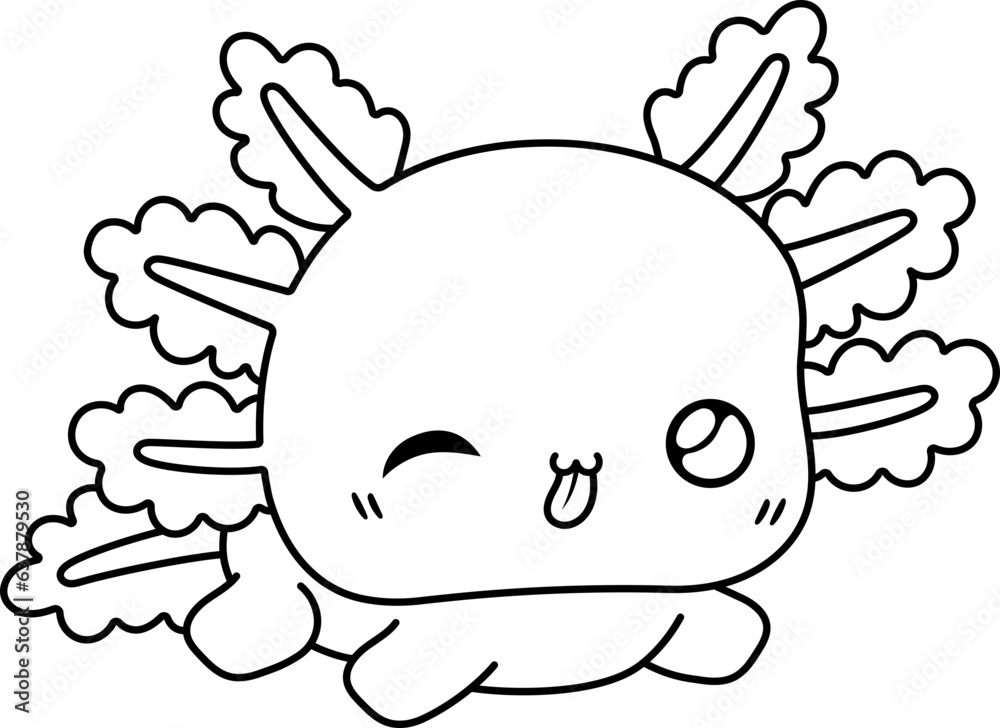 Kawaii Axolotl Coloring Page, Kawaii Salamander Coloring Page Stock ...