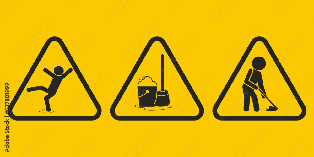 Bundle set illustration black pictogram icon moping floor with bucket ...