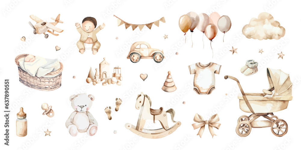 Poster Watercolor Illustration Baby Boy Clipart. – Tableau | Europosters