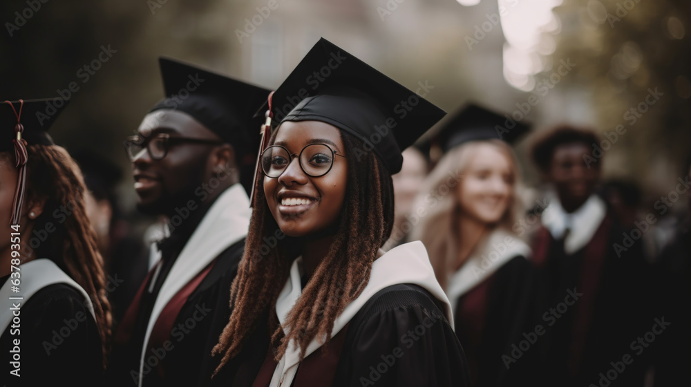 group of graduating students wearing gowns and graduation caps Stock ...