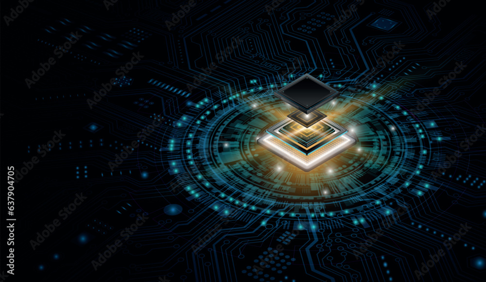 CPU Chip on Motherboard. Central Computer Processors CPU concept. Quantum computer, large data ...