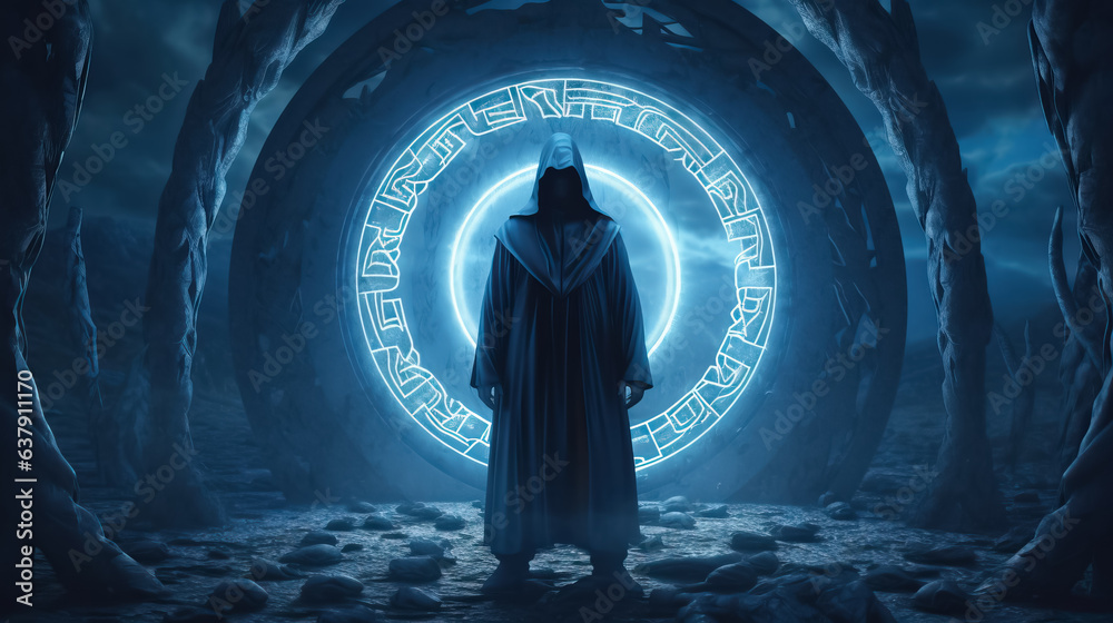 The dark figure of a wizard conducting a ritual by AI Stock ...