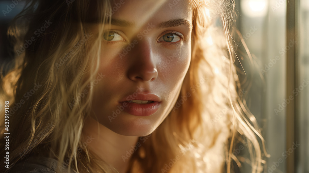 Bathed in soft sunlight a woman's wistful expression hints at the deep reflections occupying her ...