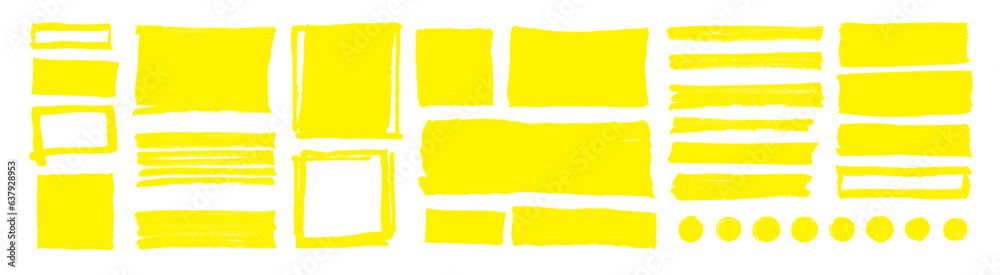 Vector yellow highlighter set. Hand drawn brush pen yellow highlights ...