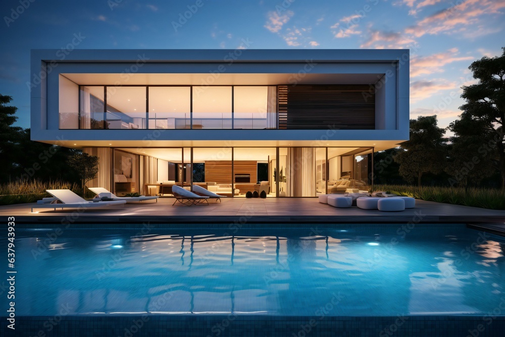 Modern house with Swimming pool. Luxury mansion house. Modern ...