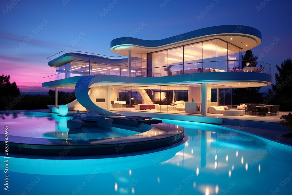 Modern house with Swimming pool. Luxury mansion house. Modern ...