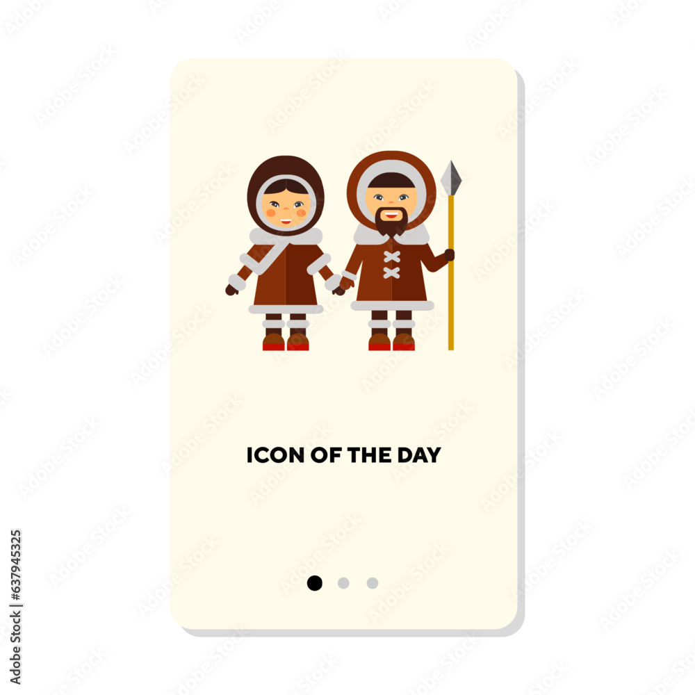 Ethnic eskimo traditional costumes flat icon. Eskimo isolated vector ...