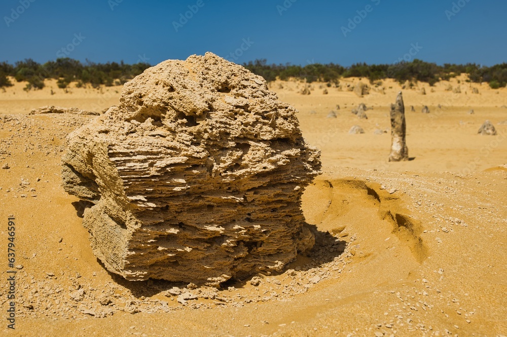 Single big and round rock with interesting and porous texture in ...