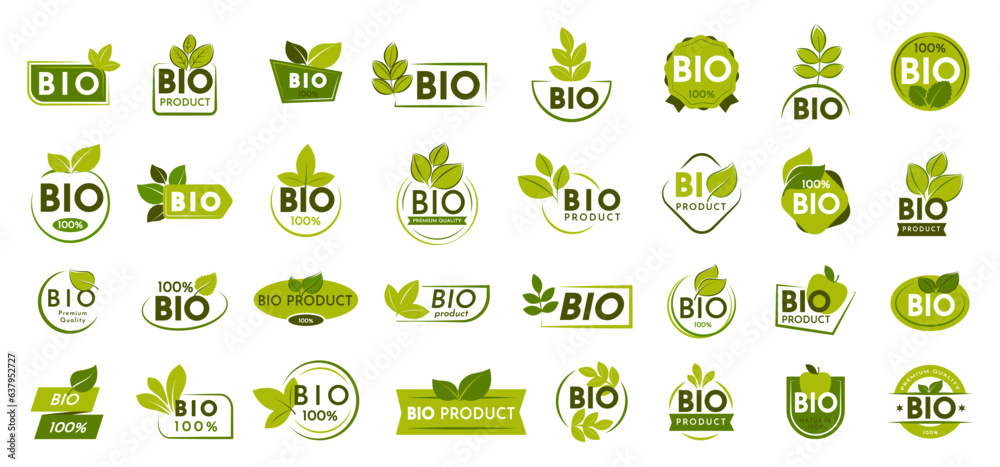 Bio product logo collection. Food stamps, badges and emblems Stock ...