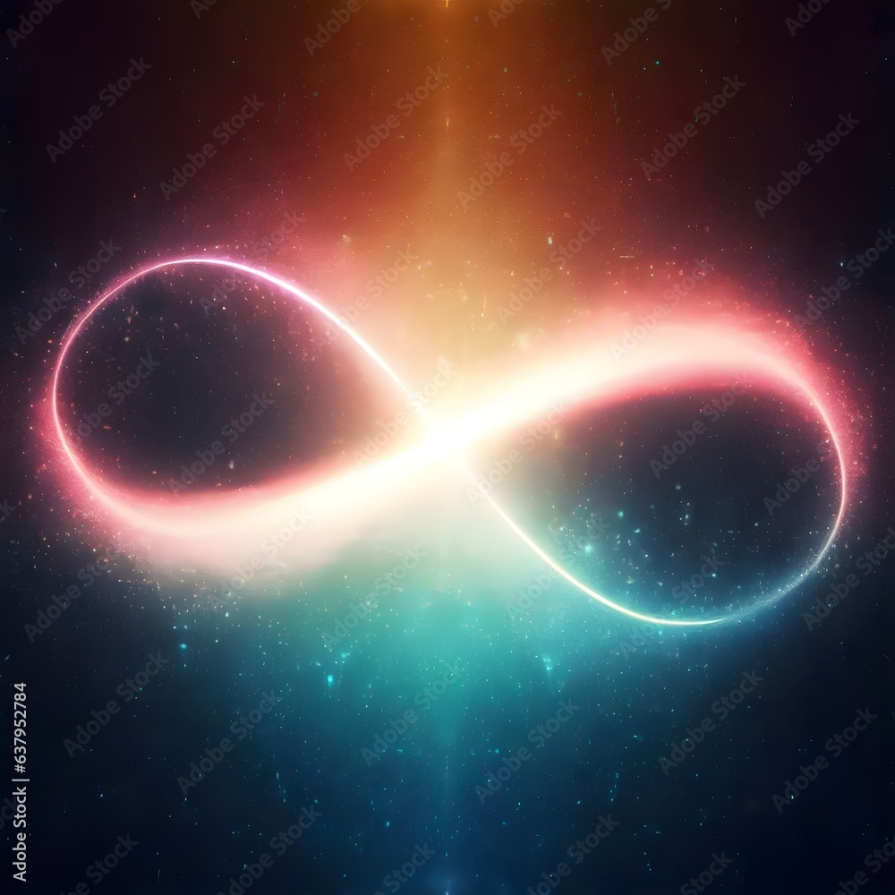Infinity symbol as a light loop illustration on a background of stars ...