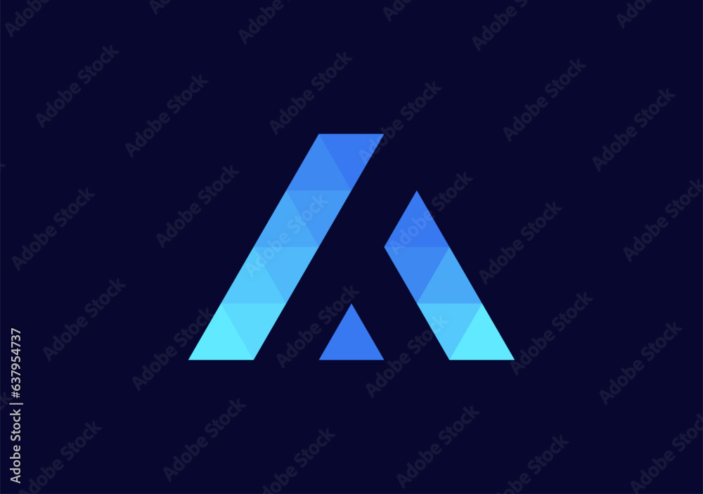 blue letter a, Triangle A logo in varying blue shades houses a T ...