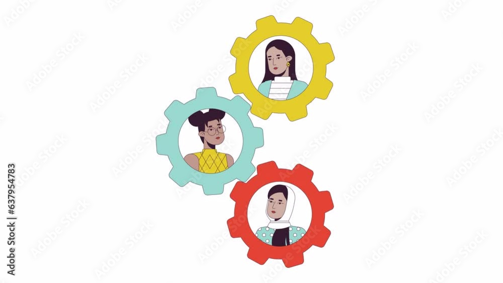 Teamwork gears line 2D animation. Women only business diverse 4K video ...
