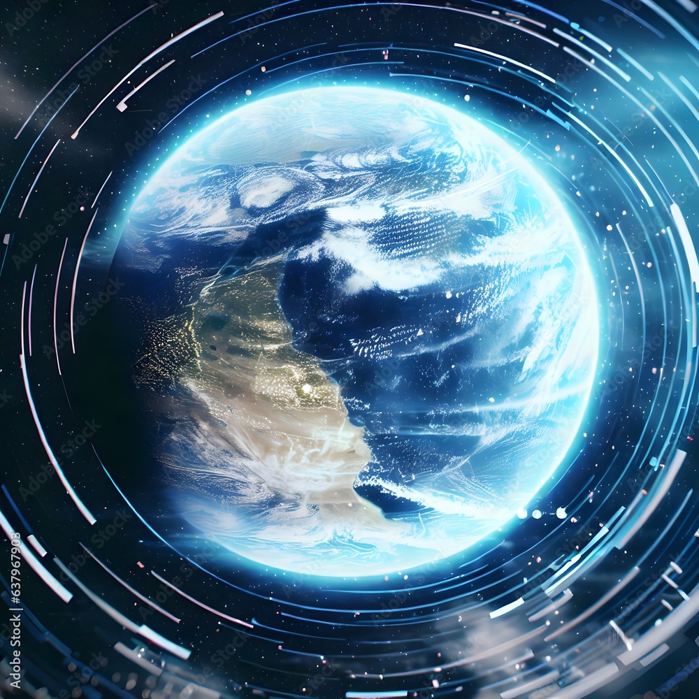 Plane Earth data illustration, from an orbital point of view with ...