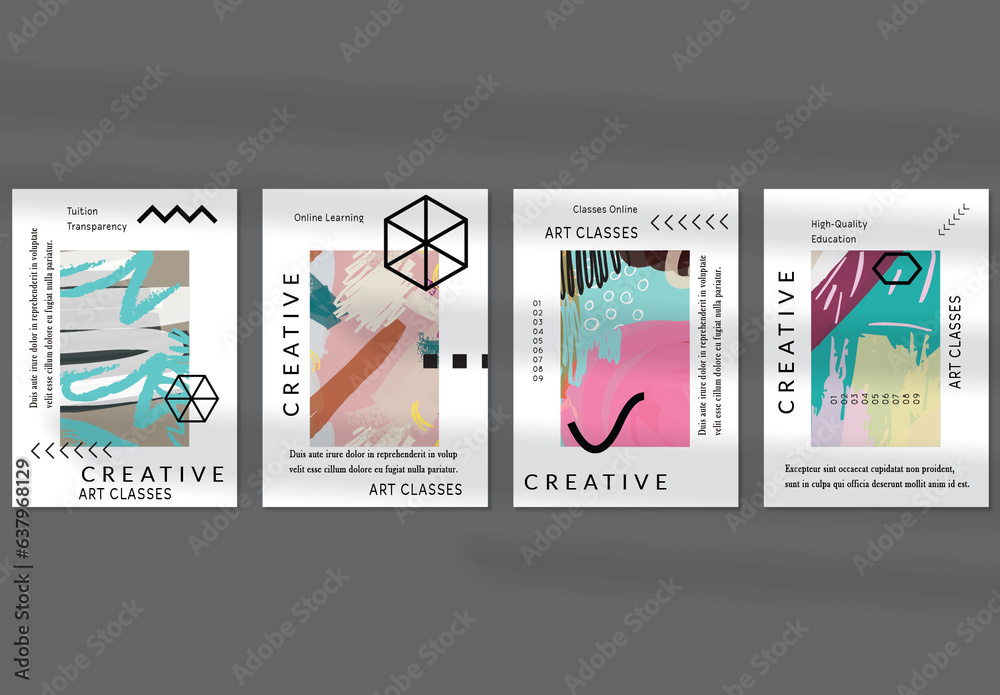 Flyer Layout with Black Geometric Shapes and Abstract Bright Rectangle ...