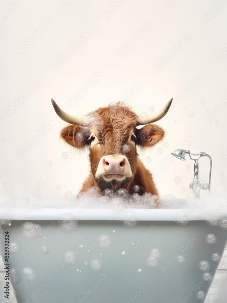 Highland cattle cow in Bath, cattle bathing in the bathtub, funny ...