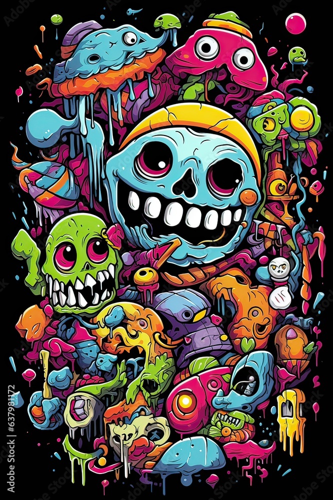 zoom painting, a colorful doodling design with lots of things in it ...