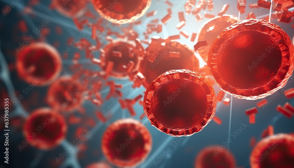 red blood cells circulating in the blood vessels, blood clot or ...
