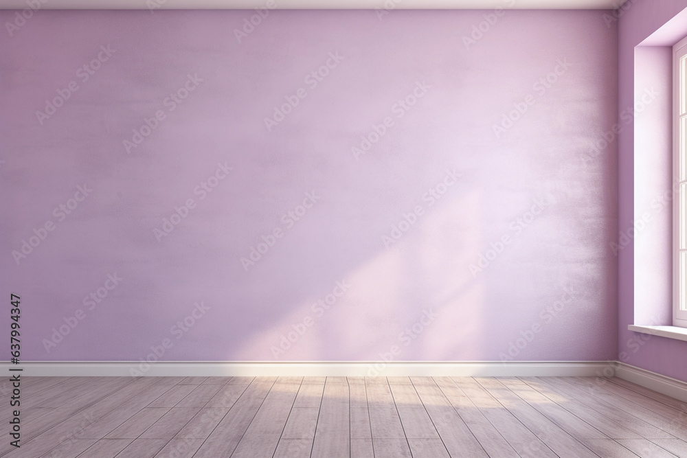 Monochrome pastel purple empty room with light from window in modern ...