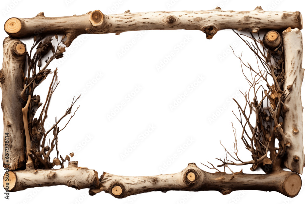 Wooden Log Frame with Thin White Border Isolated on Transparent ...