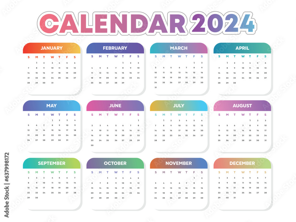 Simple 2024 colorful calendar template Stock Vector | Adobe Stock