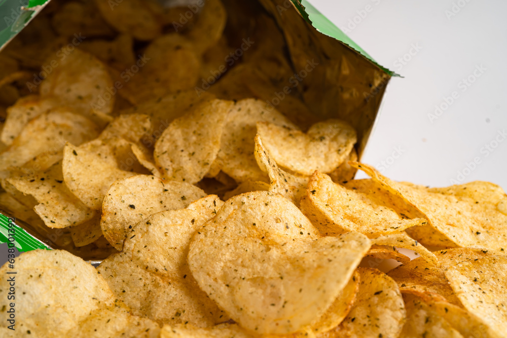 Potato chips, delicious spicy for crips, thin slice deep fried snack ...
