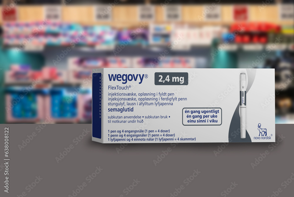 Packaging box of Wegovy (semaglutide) injectable prescription ...