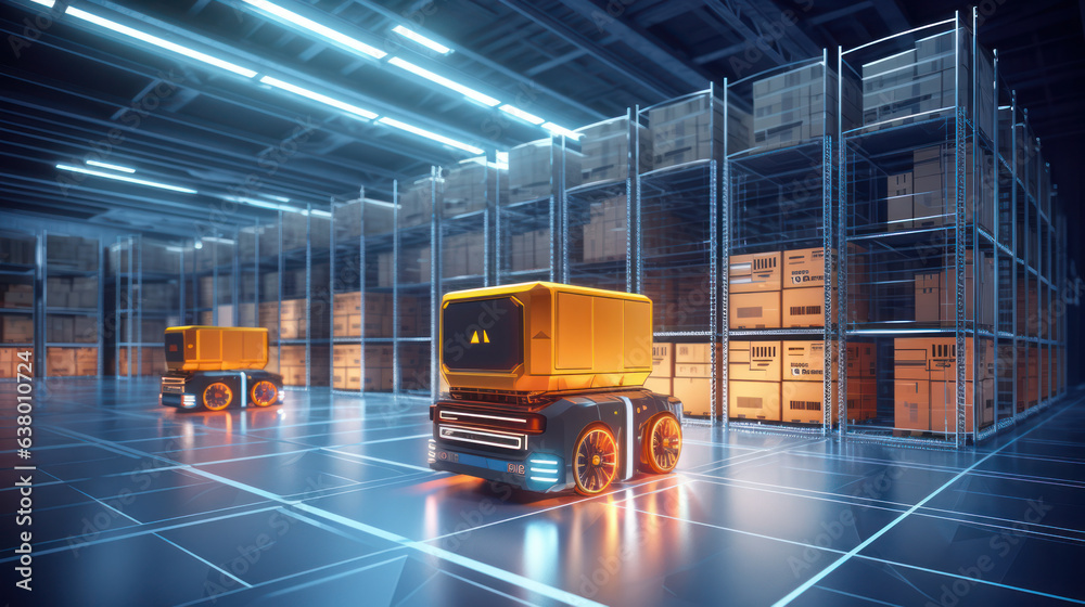 Automated Retail Warehouse AGV Robots with Infographics Delivering ...