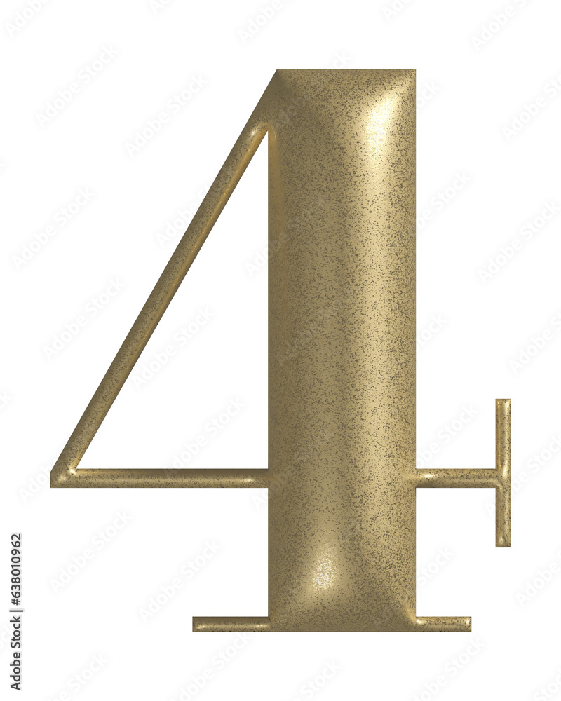 3d number 4 with realistic golden texture. Metal, inflate, luxury ...