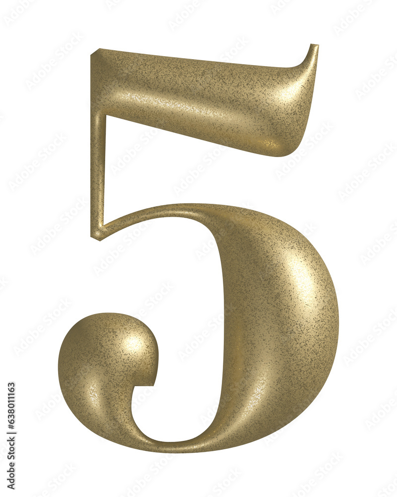 3d number 5 with realistic golden texture. Metal, inflate, luxury ...