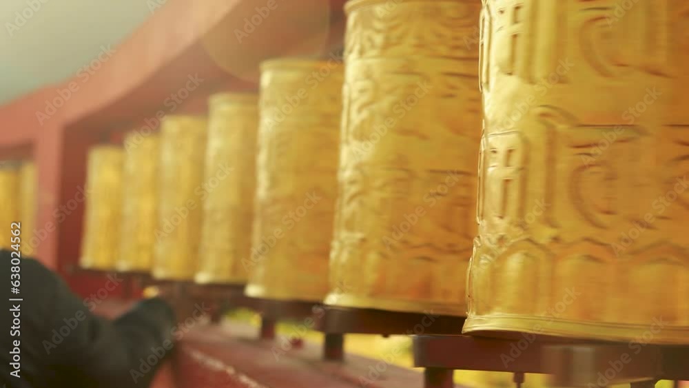 4k footage of Spinning prayer wheels at Tibetan Buddhist monastery in ...