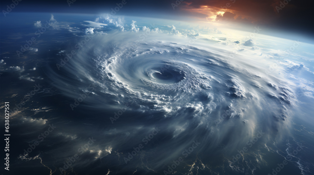 Hurricane from space. Satellite view. Super typhoon over the ocean. The ...
