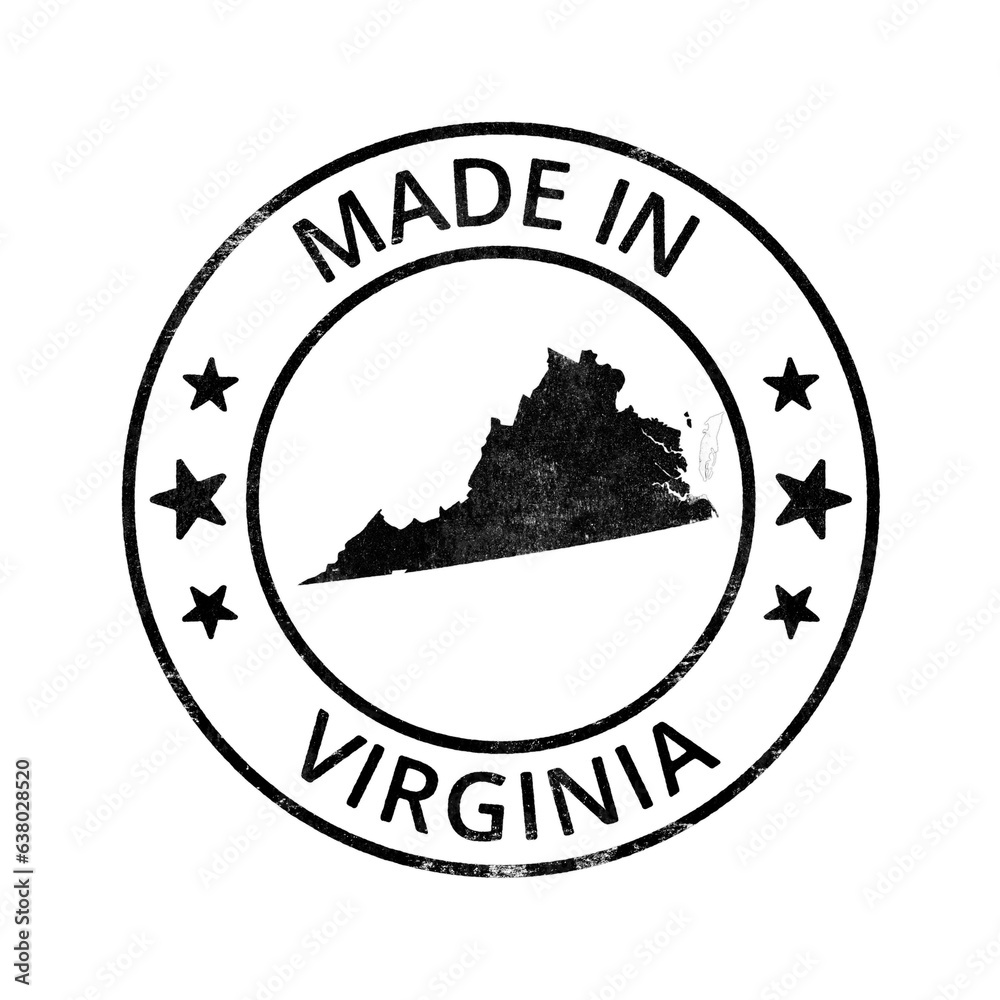 Made in Virginia grunge rubber stamp with state map isolated on ...