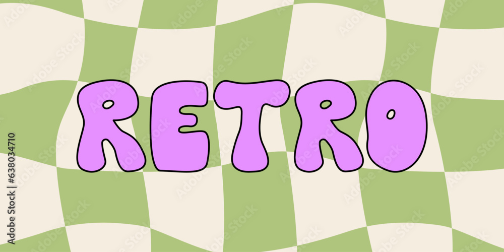 Retro lettering word on distorted cage background. Vector outline text ...