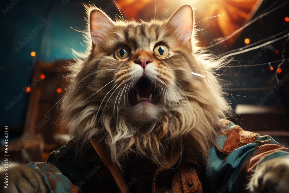 Captured in a moment of pure wonder, the cat remains frozen, its eyes ...