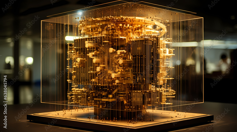 Expose the intricate lattice of qubits suspended in the cryogenic ...