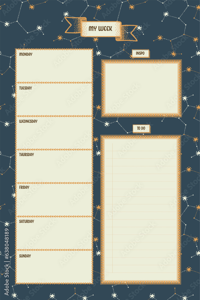 Weekly spread template suitable for planners, journals or printing ...