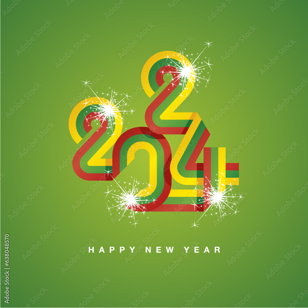 2024 New Year continuous ribbon in the shape of 2024. Abstract yellow ...