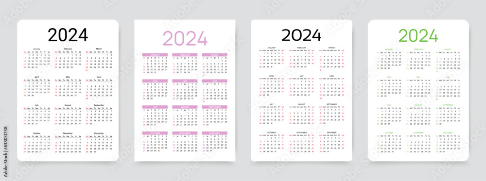 2024 year calendar. Pocket calender templates. Set of desk planners ...