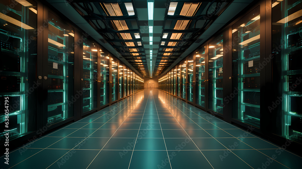 Ilustrace „Explore the heart of a futuristic data center, a digital ...