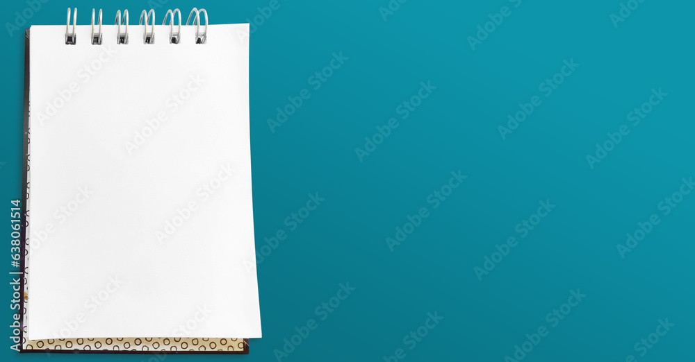 Blank Spiral notepad on dark blue background. Notebook for ideas ...