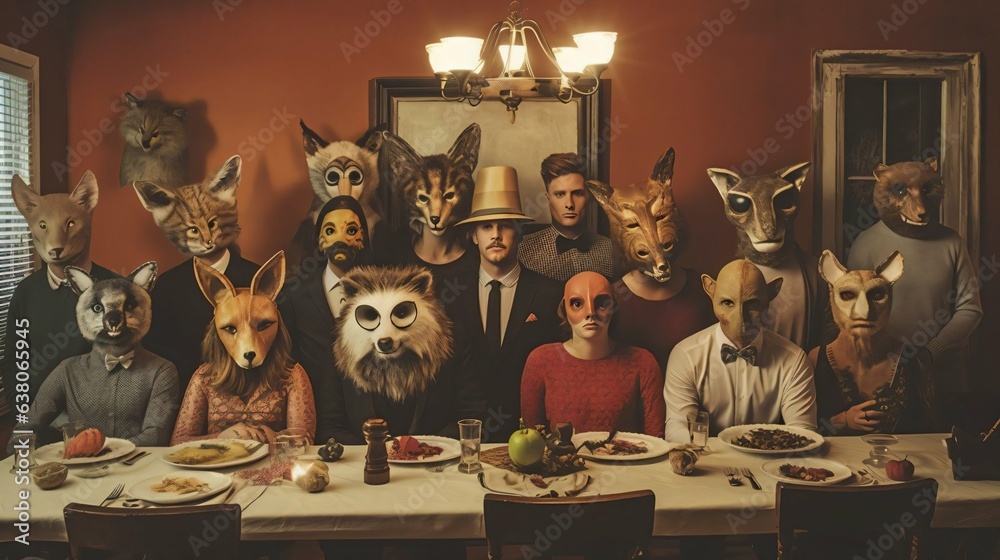 Surreal Thanksgiving gathering with animalheaded family members ...