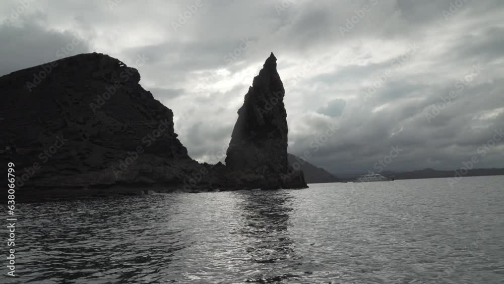 sharp cliffs of the volcanic landscape of Bartolome Island with famous ...