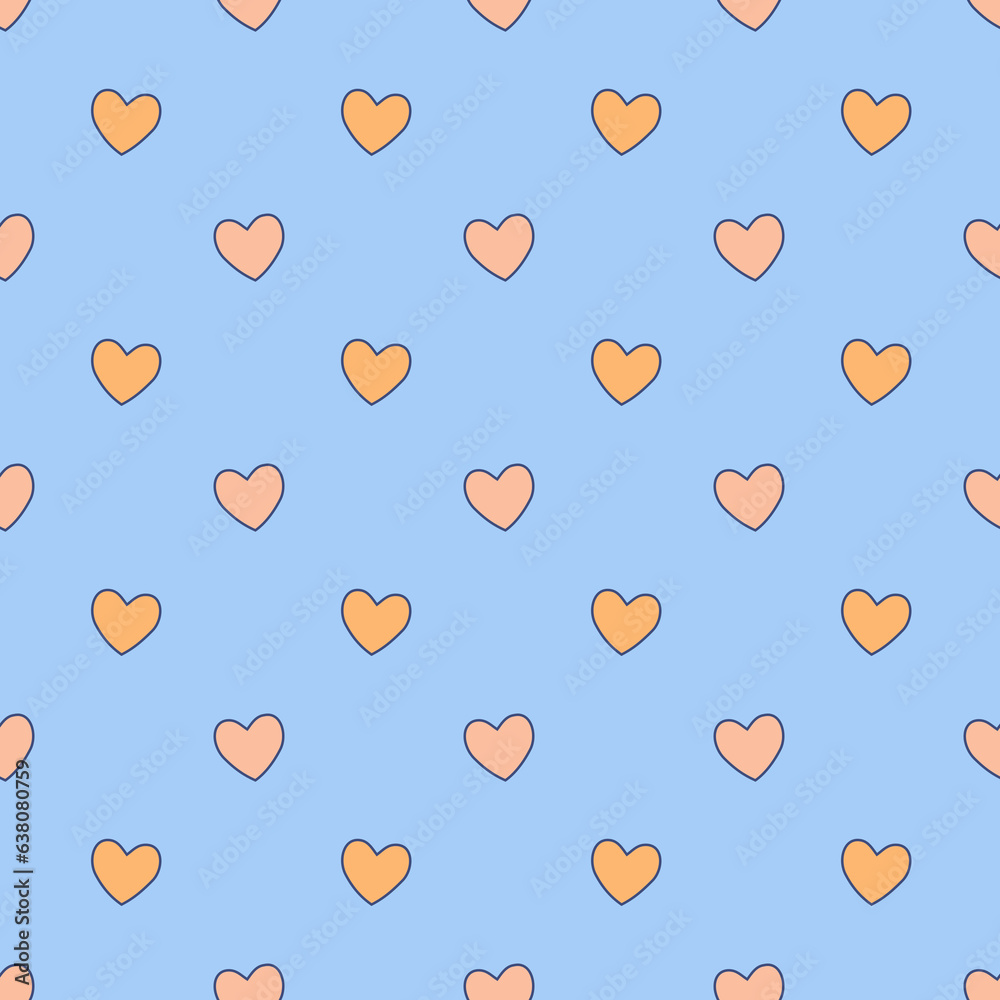 Seamless yellow heart pattern on blue background.Simple heart shape ...