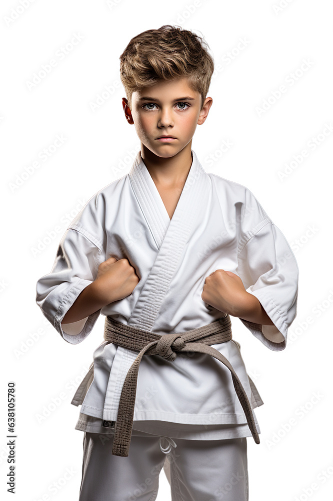 Half length portrait of a karate kid posing isolated on transparent ...