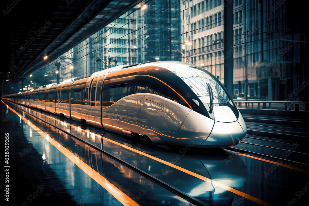 An awe-inspiring image of a superfasr magnetic levitation city train ...