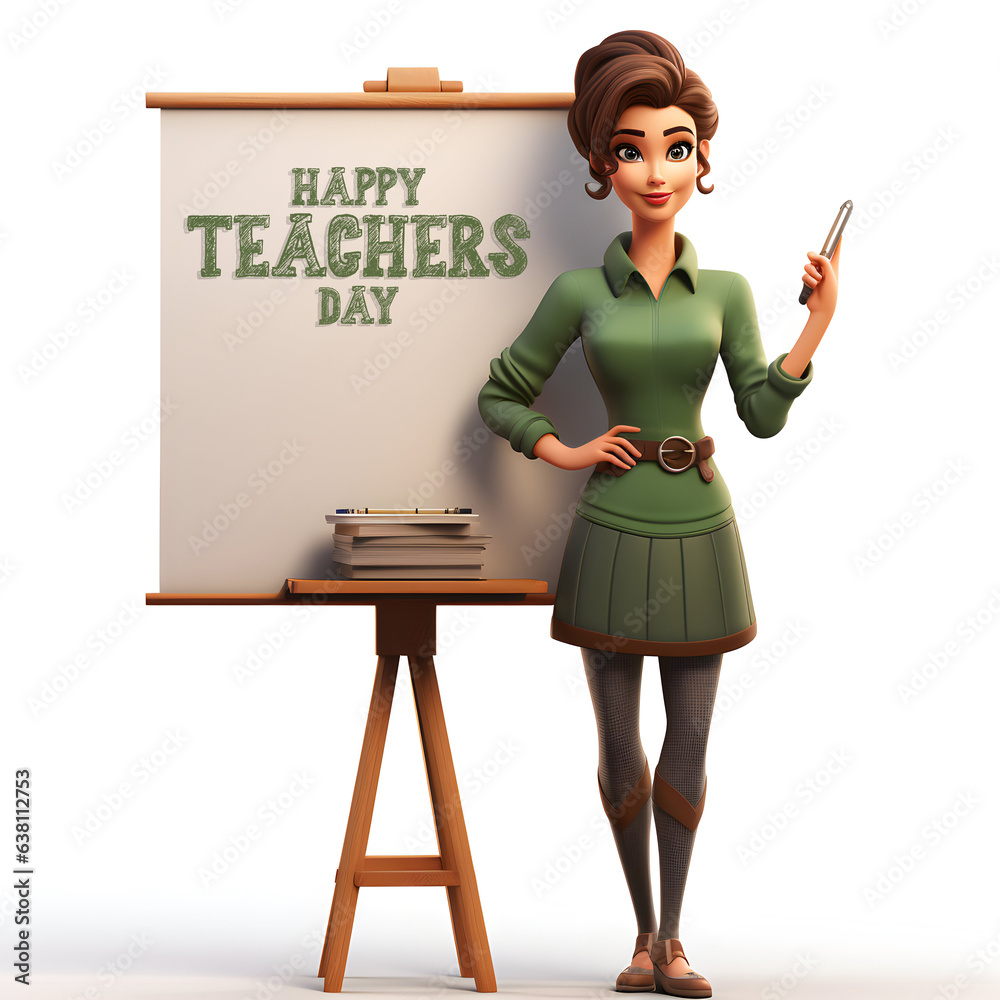 Happy Teacher's day banner or poster photo with 3d teacher character in ...
