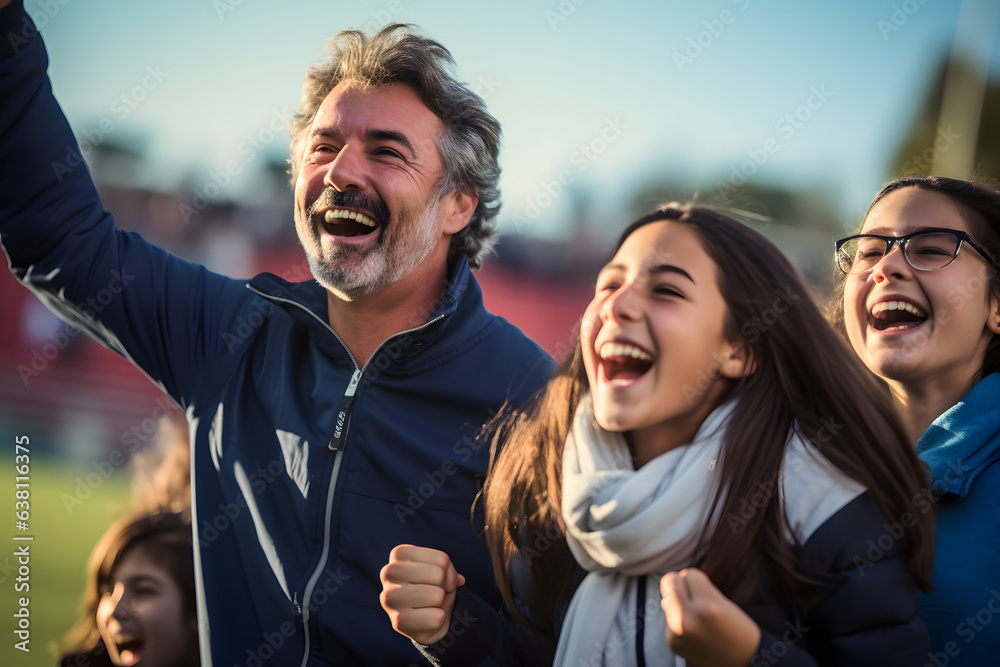 Parents cheering for their daughter during her soccer match. Stock ...