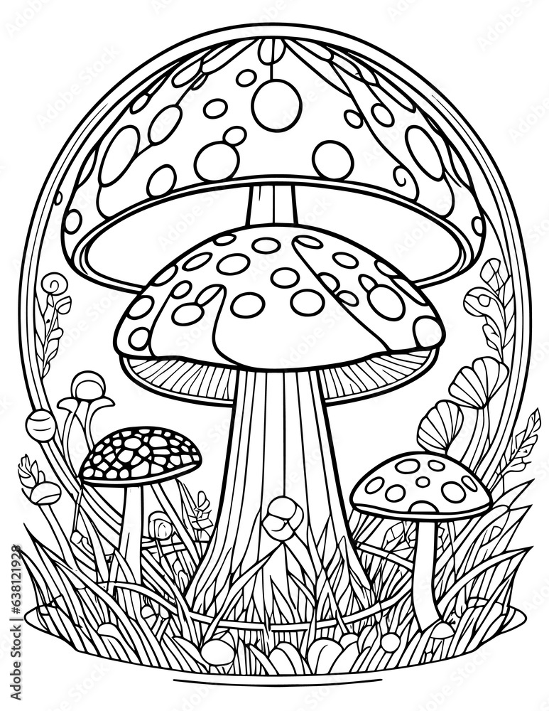 Mushroom in the forest | coloring pages for adults and kids relaxation ...